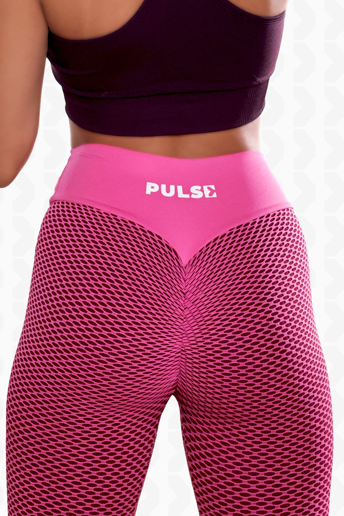 Dark Pink Honeycomb Scrunchy Leggings Trendy Sportswear Pulse Fitness Wear