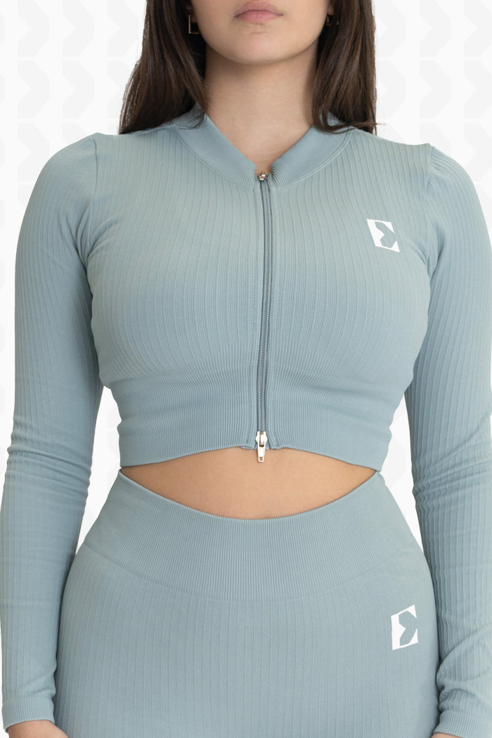 Blue Zipper Jacket - Ribbed | Stylish and Practical | Pulse Fitness Wear