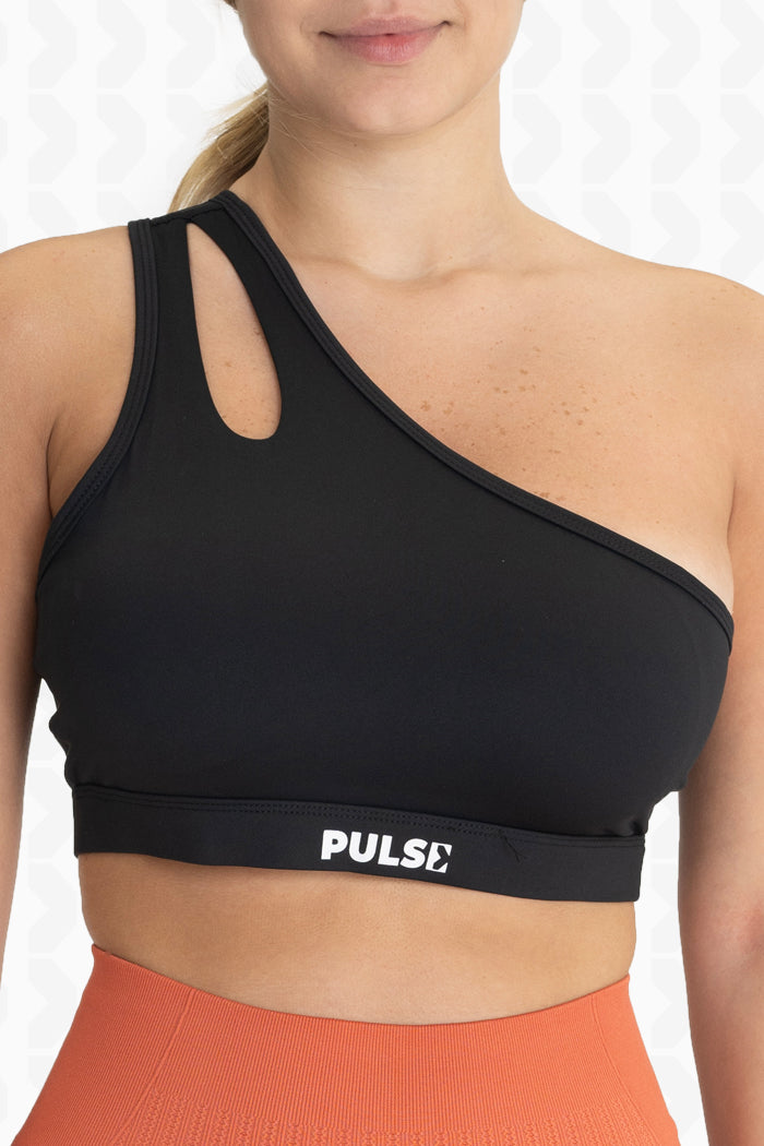 Stylish Black One-Shoulder Bra | Pulse Fitness Wear