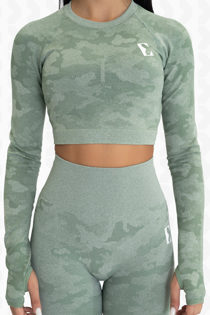 OLIVE GREEN ARMY LONG-SLEEVE - SEAMLESS | Pulse Fitness Wear